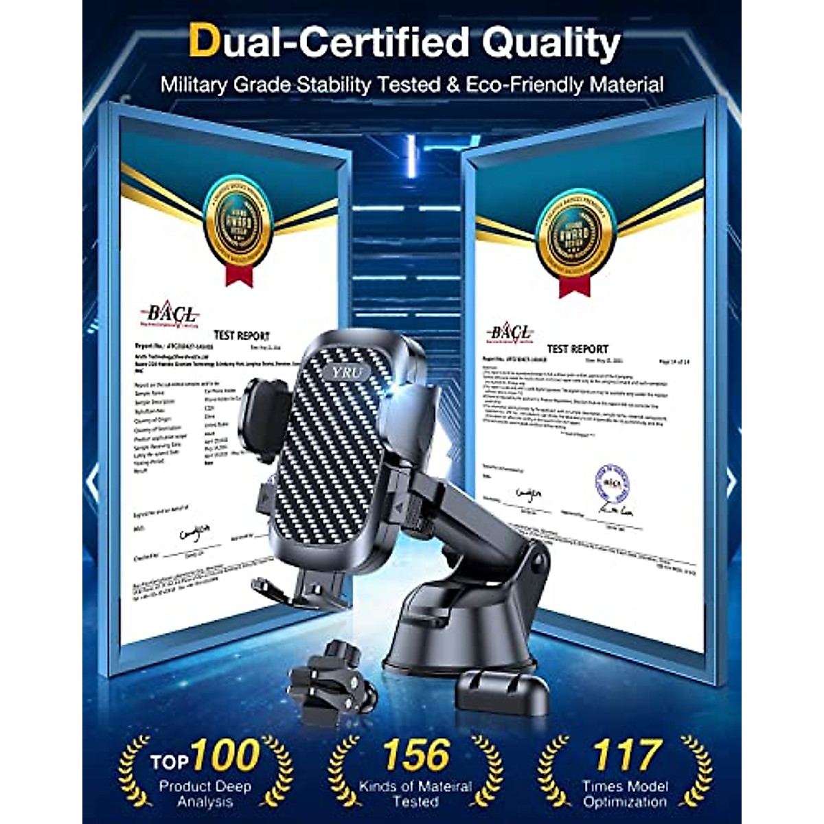 YRU [Super Stable] Phone Holder Car [Upgraded 80 Lb Suction Cup] Thick Case Friendly, Heavy Duty Mobile Car Cell Phone Holder Mount for Dashboard Vent Windshield iPhone 14 Pro Max 13 12 11 Galaxy S22