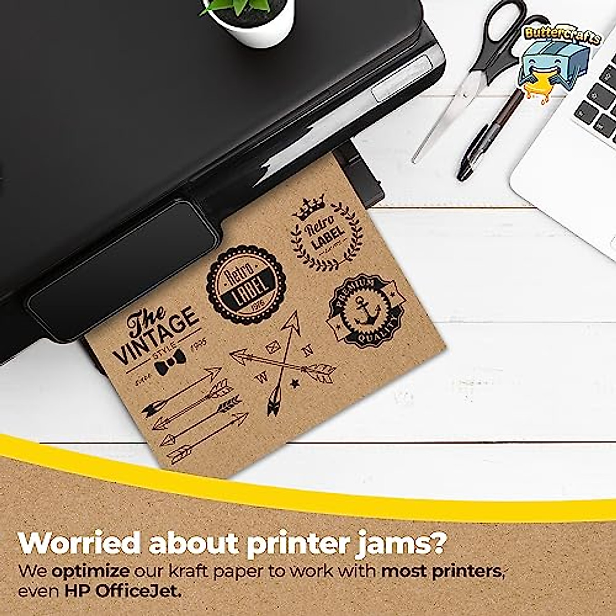 Kraft Sticker Paper (50 Sheets, 8.5" x 11") - Brown Printer Paper with Adhesive, Printable Kraft Labels, Brown Textured Labels, Custom Printable Craft Label for Address, Bottle, Price Tag Stickers