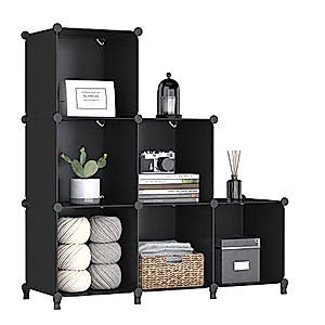 Wolizom Cube Storage Organizer, 6-Cube Black Closet Storage Shelves, Modular Units, Closet Cabinet, Portable DIY Plastic Book Shelf Shelving for Bedroom, Office, Living Room (12"X12"X12")