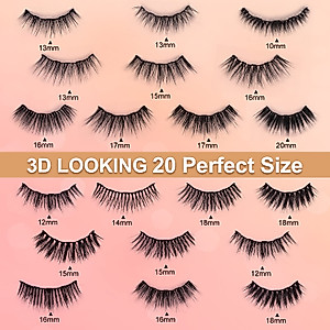 BESNEL Magnetic Eyelashes with 20 Pairs Premium 3D Different Density and 2 Lash Extension Tweezers for Women Girls Natural Look Reusable No Glue Needed