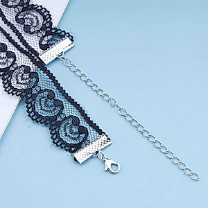 Yheakne Boho Flower Lace Choker Necklace Black Hollow Lace Necklace Thin Tulle Collar Necklace Vintage Black Tattoo Necklace Chain Jewelry for Women and Girls (Black)