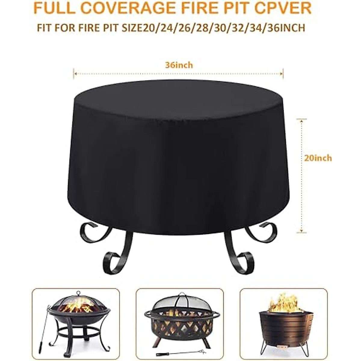 FEIERYA Fire Pit Cover Round for Fire Pit 22- 36 Inch, Waterproof Outdoor Fire Pit Cover, Full Coverage Patio Round Firepit Cover - Dustproof Anti UV and Tear Resistant