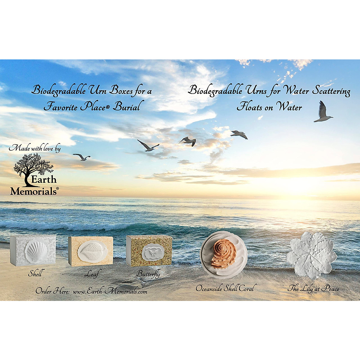 Biodegradable Urn for Human Ashes (Oceanside Shell White) Water Burial Urn, Urn Floats in Water, Urn for Cremation, Ocean Water Scattering Urn for Ashes, Floating Urn, Earth Memorials W-304