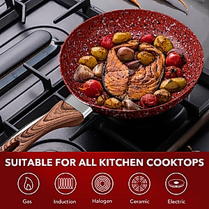 CSK 10" Red Frying Pan-Non-Stick Skillets with Whitford Granite Nonstick Coating, PTFE and APEO Free, Durable Bakelite Handle, Aluminum Alloy, Superior Omelet Pan Suitable for All Stove.