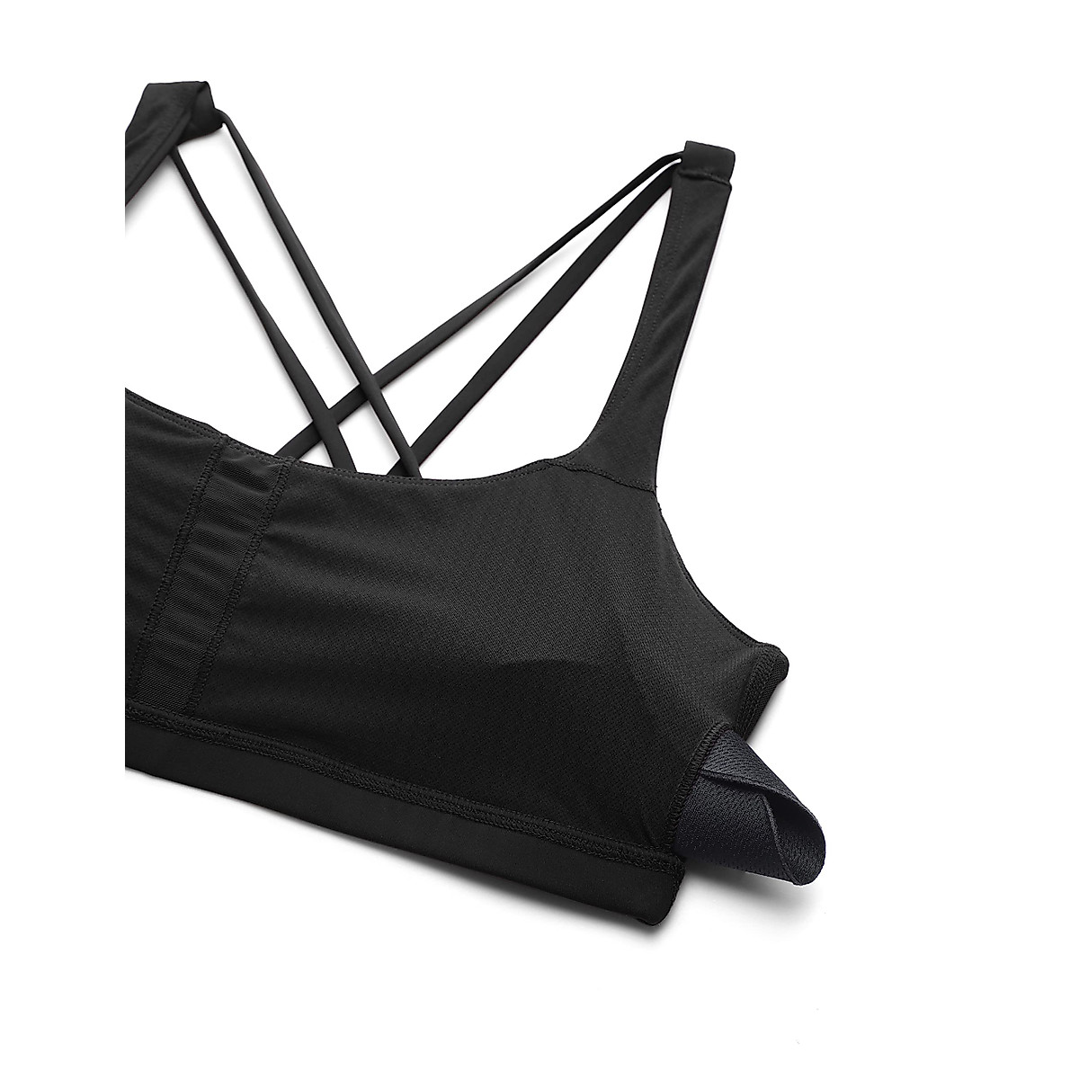 CRZ YOGA Women's Light Support Strappy Sports Bra - Low Cut Wirefree Padded Yoga Cami Criss Cross Back Black Small