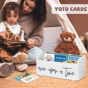 Yoto Card Holder,Wooden Yoto Card Case, Yoto Card Storage Box with Two Compartments, Wood Trading Deck Box Card Storage Box-Designed to Hold Yoto Mini Audio Cards (White, 3 compartments)