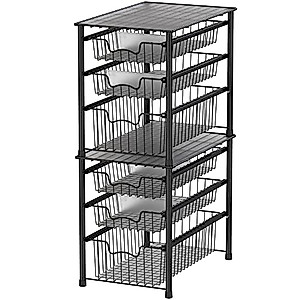 Simple Houseware 3-Tier Stackable Sliding Basket Storage Organizer Drawer for Bathroom and Kitchen, Black