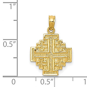 Solid 14k Yellow Gold Textured Jerusalem Cross Pendant 22 mm x 15 mm
