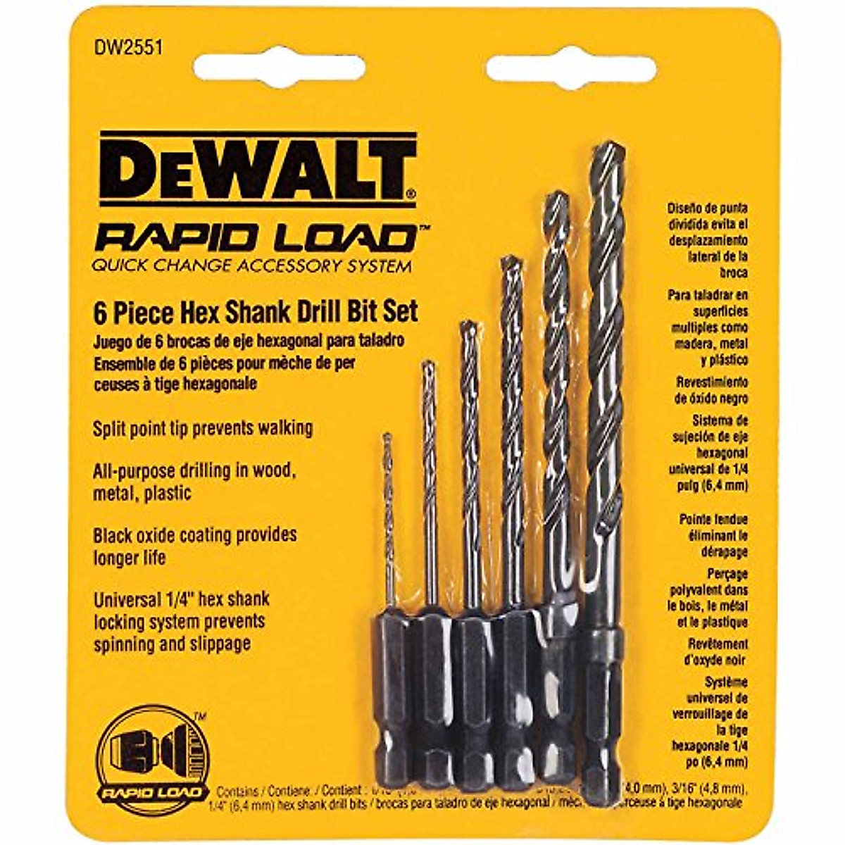 DEWALT DW2551 6 Piece 1/16-Inch to 1/4-Inch Hex Shank Twist Drill Assortment