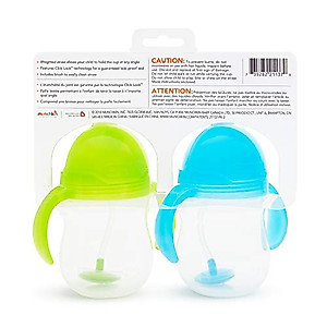 Munchkin® Any Angle™ Weighted Straw Trainer Cup with Click Lock™ Lid, 7 Ounce, 2 Pack, Blue/Green
