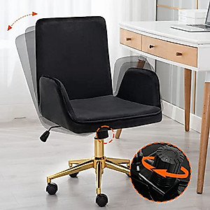 Furniliving Velvet Home Office Desk Chair with Wheels, Modern Adjustable Vanity Task Chair Midback Computer Executive Chair 360° Swivel Chair with Smooth Casters (Velvet-Black)