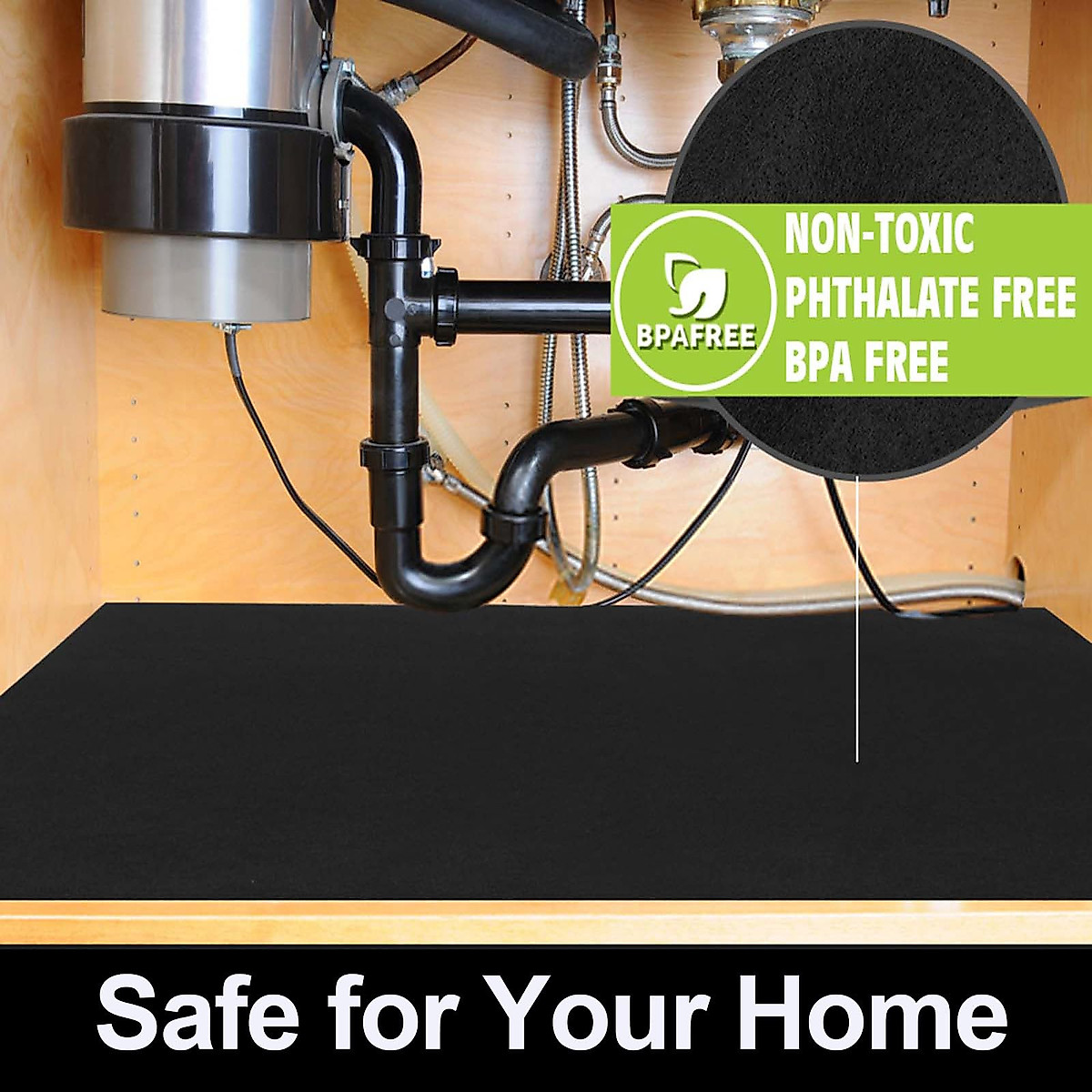 AiBOB Under the Sink Mat, 24 X 30 in, Durable Premium Mats Protect Kitchen and Bathroom Cabinets, Waterproof Absorbent Shelf Liner, Black