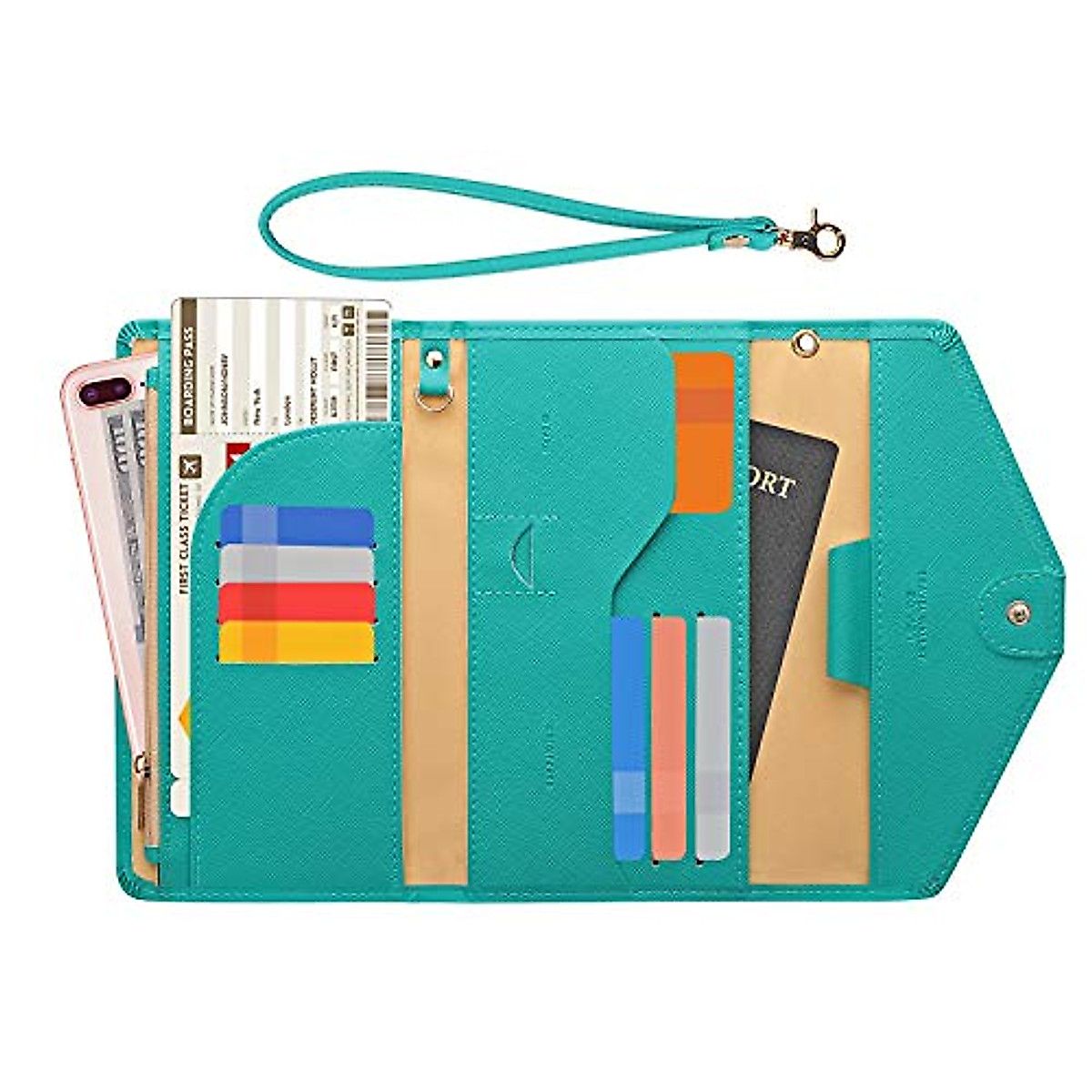 ZOPPEN Passport Holder Women Travel Wallet Rfid Blocking Passport Cover Document Organizer Strap Ver.5, #25 Emerald Green