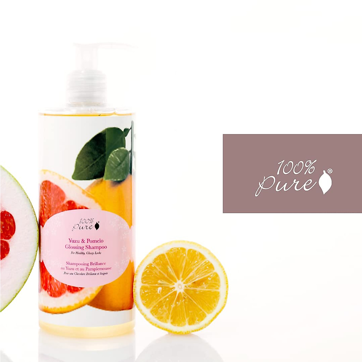 100% PURE Yuzu & Pomelo Glossing Shampoo & Cleansing Detox Helps Restore Vibrancy in Dry Dull Hair Revitalizing Shine & Body Healthy Growth for Women & Men, Vegan - 13 Fl Oz