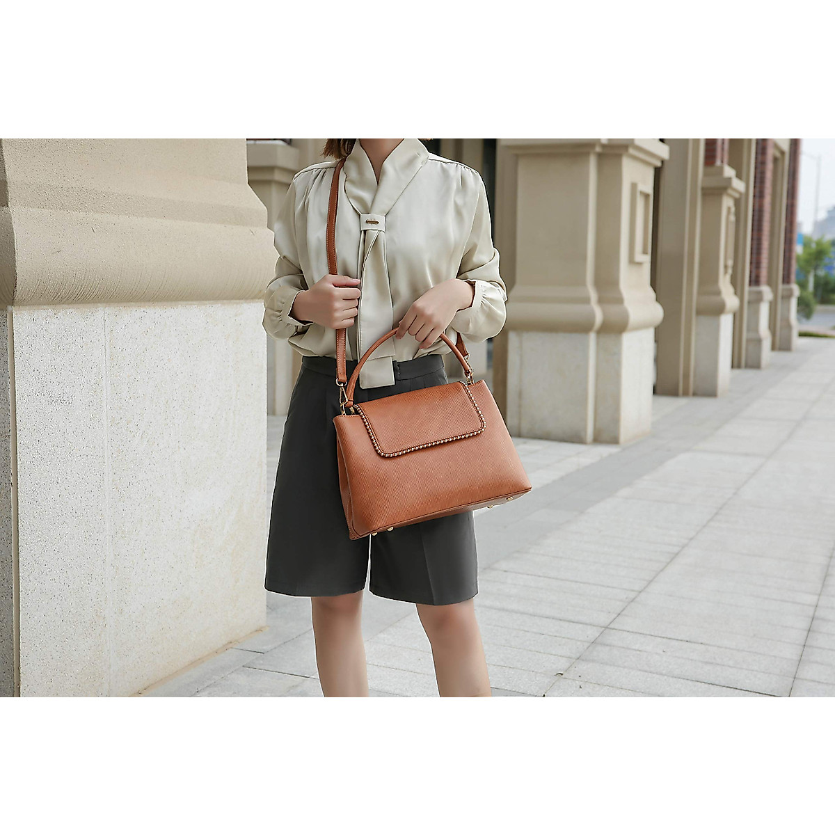 MKF Crossbody Satchel Bags for Women – PU Leather Pocketbook Purse, Shoulder Strap – Lady Top Handle Handbag