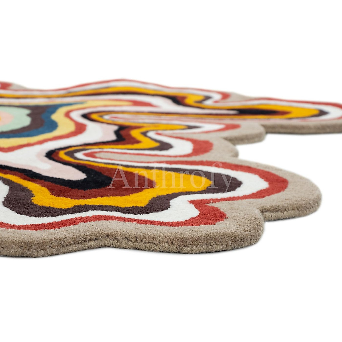 Anthrofy Illusion Waves Area Rug – 5’ x 8' – Handmade Wool Area Rugs – Multi Color – Rugs for Living Room, Bedroom – Anti-Skid – Carpets with Non-Slip Natural Backing with 100% Cotton