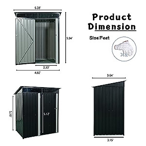 Outdoor Storage Shed 5 x 3 FT, Galvanized Metal Garden Shed with Sliding Door and Air Vents, Weather-Resistant Outdoor Storage Clearance for Backyard Patio Lawn Deck (Black)
