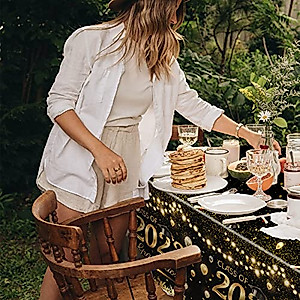 HAKOTI Graduation Party Decoration Black Gold Graduation Tablecloth Disposable Rectangular Table Cover for 2023 Graduation Decoration,Dinner Decoration,2023 Graduation Party Supplies (Black and Gold)