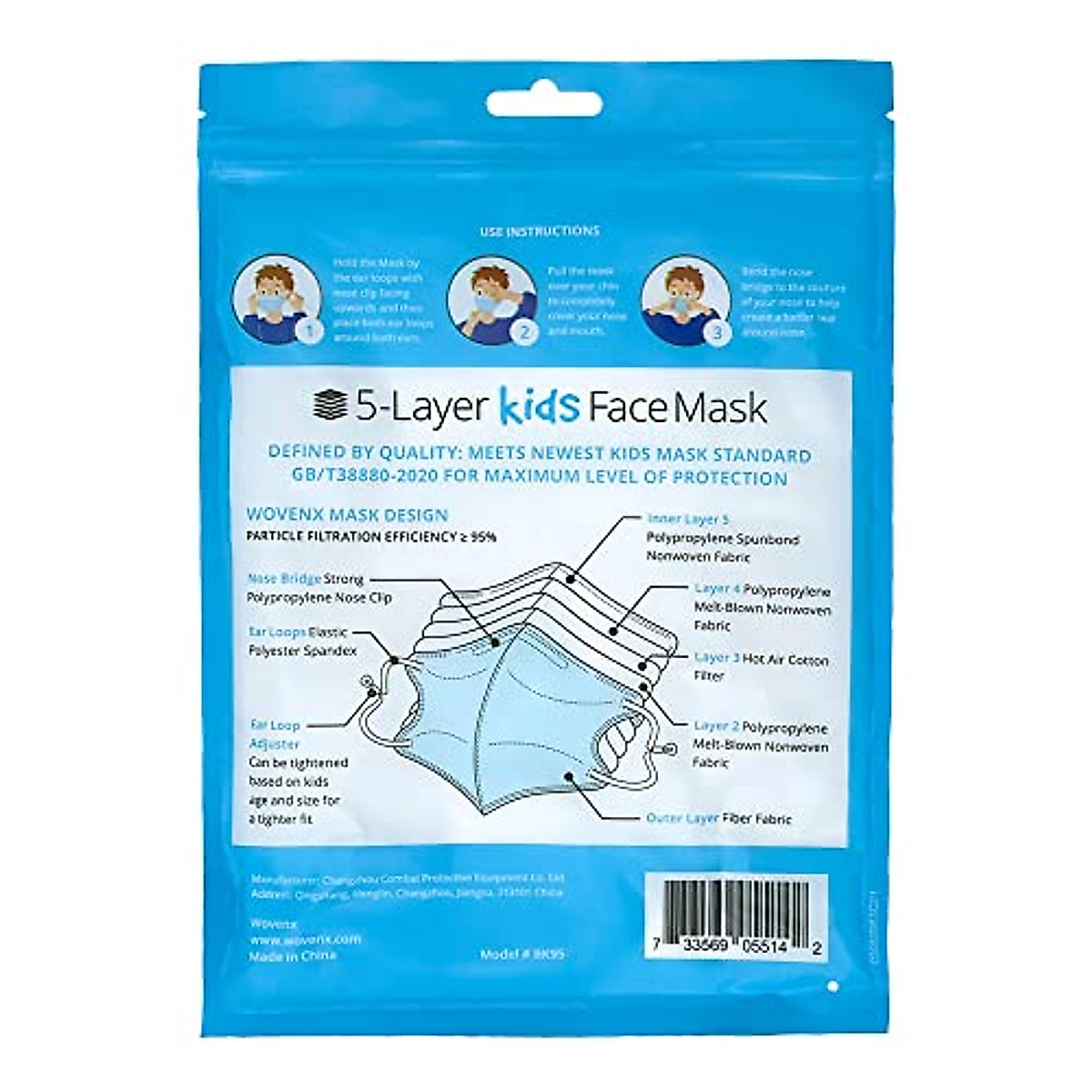 wovenx - FDA Registered, 5 Ply, Kids Face Masks 15 Pack, With Adjustable Earloops, Individually Packaged, Disposable, (Boys Masks: Dinosaur, Fishes, Camouflage)