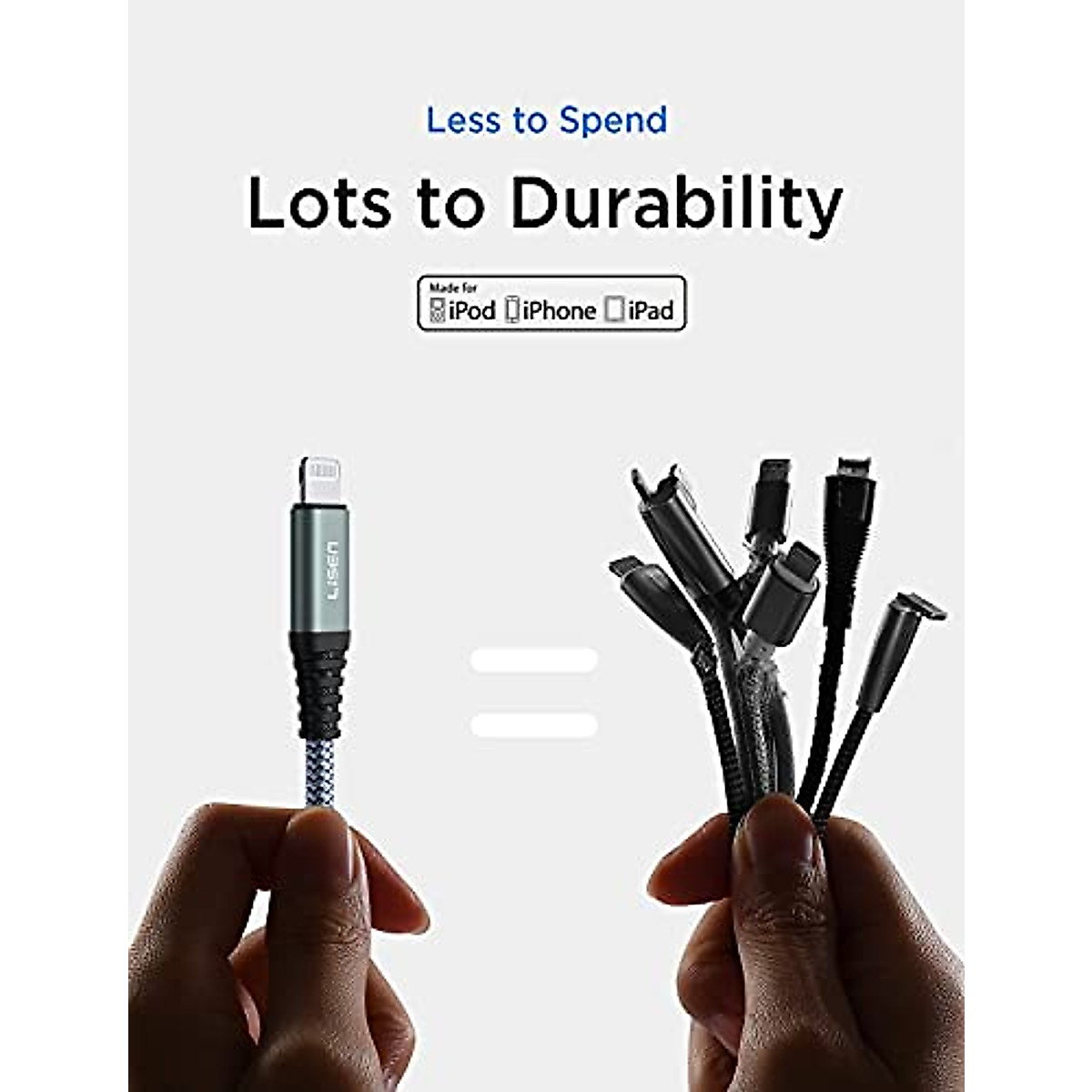 LISEN MFi Certified iPhone Charger Cable (6.6ft), [Never Rupture] Lightning Cable 2.4A Fast Charging iPhone Cord Compatible with iPhone 11 Pro/Xs Max/XR/XS/X/8/8 Plus/7/6/6 Plus/SE/5/5S