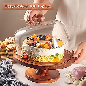 Wehome Cake Stand with Dome，Acacia Wood Cake Stand with Acrylic Lid，Footed Cake Stand Cake Pedestal Stand with Cover，Cake Plate Cake Holder Cake Displaying Stand(Large)