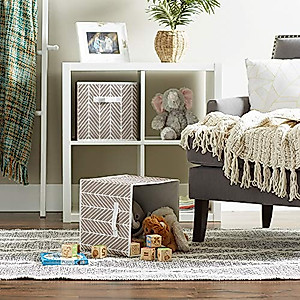 DII Non Woven Storage Collection Polyester Herringbone Bin, Small Set of 2, Stone, 2 Piece