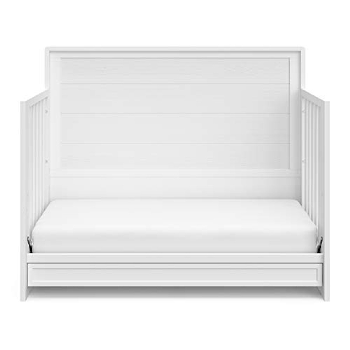 STORKCRAFT Luna 5-in-1 Convertible Crib with Drawer (White) – GREENGUARD Gold Certified, Crib with Drawer Combo, Full-Size Nursery Storage Drawer, Converts to Toddler Bed, Daybed and Full-Size Bed
