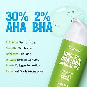 Ebanel 30% AHA 2% BHA Chemical Peel Exfoliant Gel, Face Peel with Glycolic Acid, Salicylic Acid, Lactic Acid, Green Tea, Chamomile for Acne Scars, Dark Spots, Wrinkles, Fine Lines