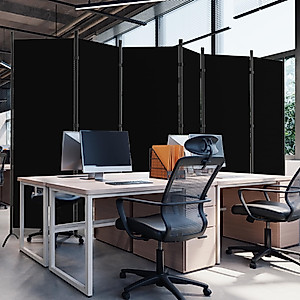 Room Divider, 6 Panel Folding Privacy Screens, 6FT Partition Room Office Wall Divider for Separation 200" W Fabric, Freestanding Room Divider Wall (Black)
