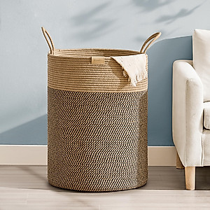 Nunsino 95L Laundry Hamper Basket,Baby Nursery Woven Storage Basket for Toys Bin,Pillows,Blankets,Clothes,Dark&Brown