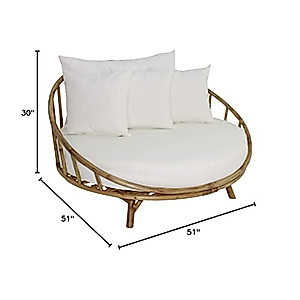 Zew Bamboo Daybed Outdoor Indoor Large Accent Sofa Chair Lawn Pool Garden Seating with Cushion and Pillows Natural Rattan Round Sofabed v.2021