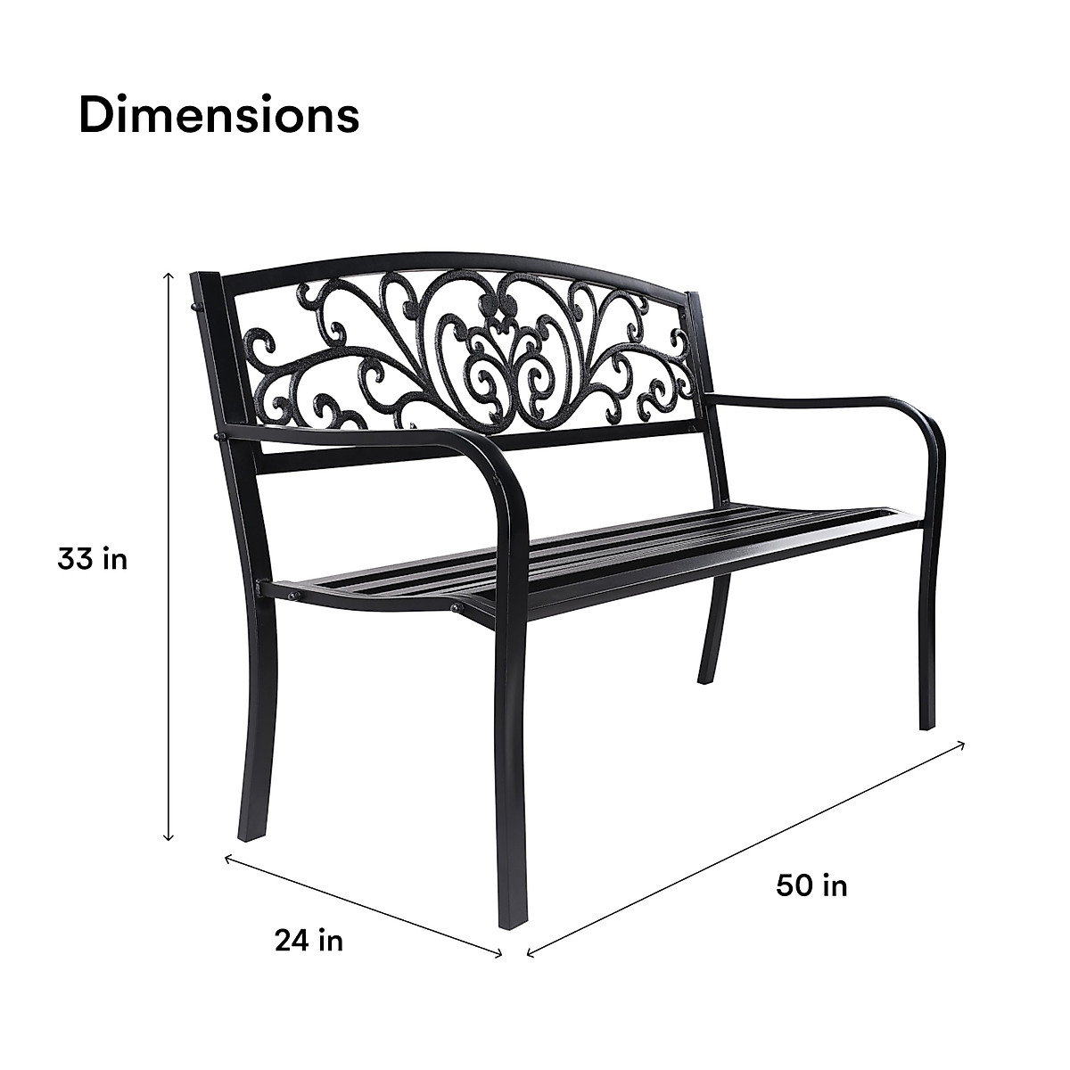 flybold Outdoor Bench Garden Bench with Armrests Steel Metal Bench for Outdoors Lawn Yard Porch - Black Walnut