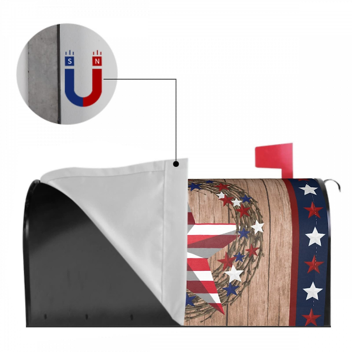 American Flag Star Patriotic Mailbox Cover Magnetic 4th of July Independence Day Standard Size 21 x 18 In Farmhouse Rustic Welcome Post Box Wrap Garden Yard Home Decor