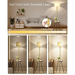 bulbeats 61IN Dimmable Floor Lamp with Shelves, Display Shelf Floor Lamp with Fabric Shade, E26 Bulb, Corner Storage Standing Tall Lamp for Living Room, Bedroom, Office, Bedside