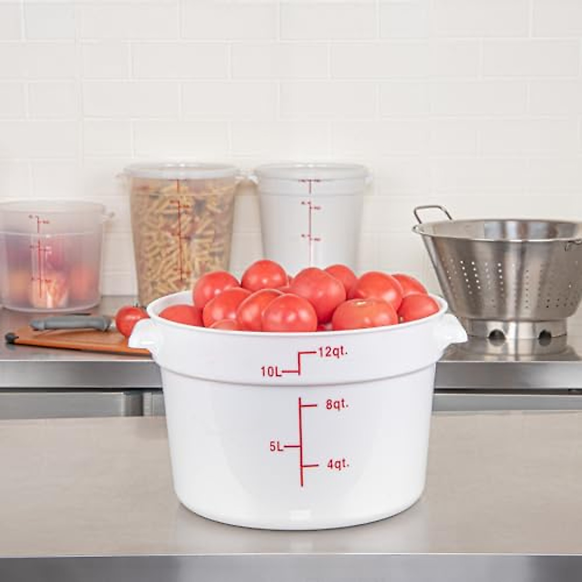 Restaurantware-Met Lux 12 Quart Food Storage Container, 1 White Storage Container - Lids Sold Separately, Red Volume Markers, Dishwashable Container, Side Handles, For Storing Foods