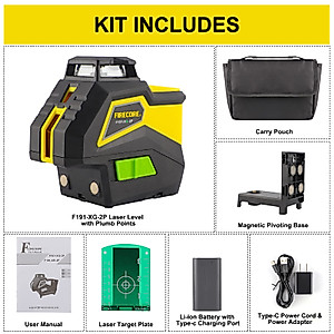 Firecore Green Laser Level Self Leveling 360 Degree Horizontal Cross Line Laser Level with Plumb Dots Laser Tool and Adjustable Brightness Technology - Magnetic Bracket Included (F191-XG-2P)