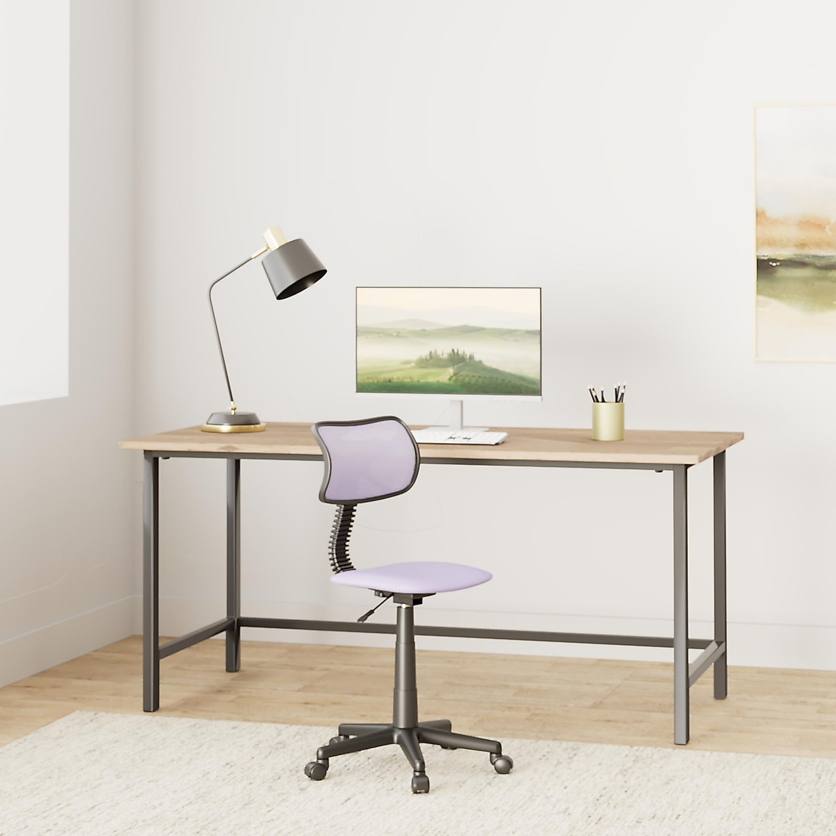 JJS Kids Mesh Rolling Desk Chair, Small Swivel Office Computer Chair for Teens, Low-Back Adjustable Upholstered Student Task Chair, Purple