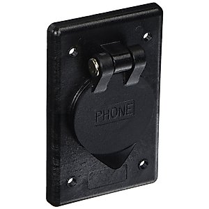 Hubbell Wiring Systems PH6597 Polycarbonate Rectangular Phone Outlet with Gasketed and Spring-Loaded Lift Cover, Black