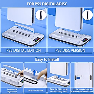 Cooling Station with Dual Controller Charging Station for PS5, Upgraded Accessories Vertical for PS5 Stand, 3-Levels Cooling Fan, 3 USB Hub and Headset Holder for Playstation 5 Disc/Digital Edition
