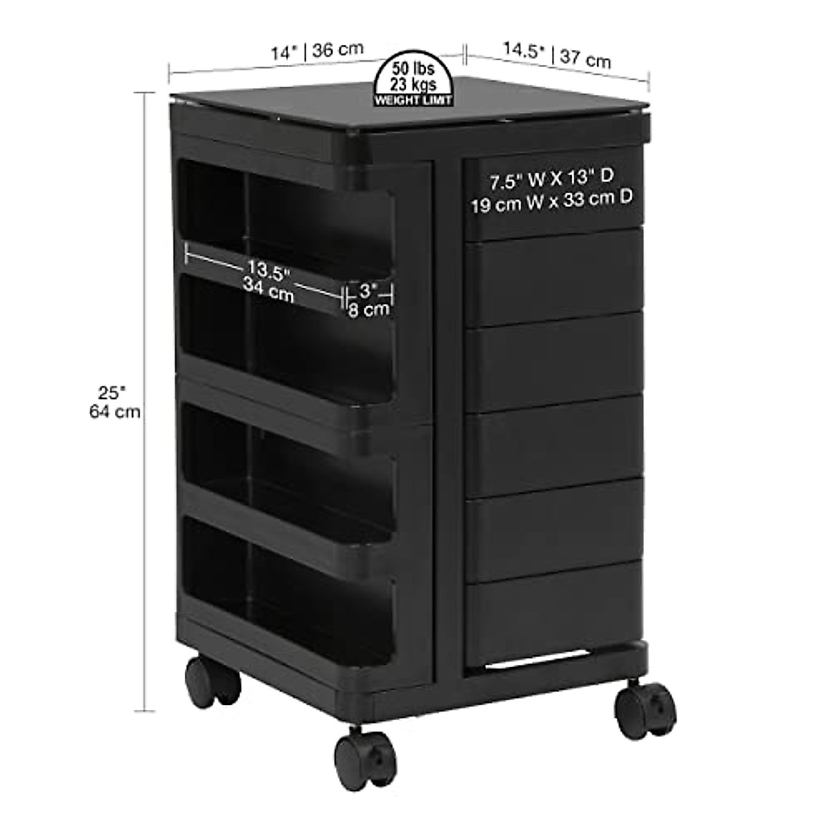 SD STUDIO DESIGNS Kubx Rotating 4-Sided Mobile Storage Organizer with Glass Top Multiple Compartments