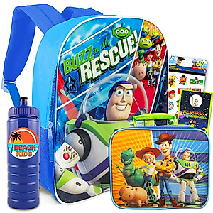 Fast Forward Toy Story Backpack with Lunch Box - Bundle with Lightyear Backpack for Boys, Toy Story Lunch Bag, Water Pouch, Stickers, More | Buzz Lightyear Backpack