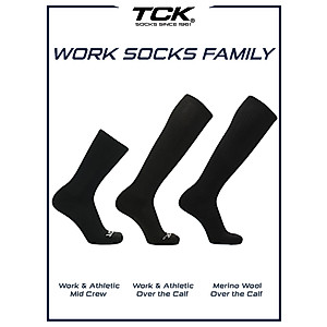 TCK Over the Calf Work Socks 3 Pair Moisture Wicking for Men and Women (Black, Large)