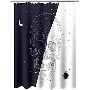 Sugar Skull Shower Curtain, Graveyard Mexico Design on Black White Backdrop Print, Cloth Fabric Bathroom Decor Set with Hooks 66x72Inch(168x183cm)