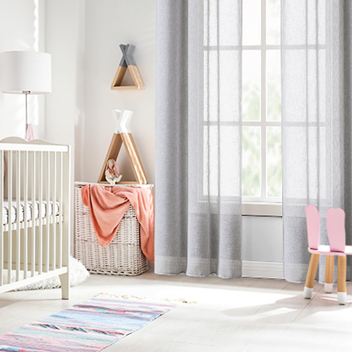 Fragrantex Semi-Sheer Grey Curtains Bedroom 95inch Long for Living Room Faux Linen Look Sliver Gray Curtain Window Treatment Set Grommet Curtain 2 Panels,40" Wx95 L