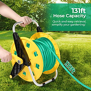 Portable Garden Hose Reel-Holds 131-Feet Hose Of 5/8-Inch,Wall/Floor Mounted 2 In1 Water Hose Holders For Outside With Hose Adapter For Outside Yard Lawn