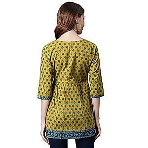 Janasya Indian Women's Green Cotton Tunic(JNE3688-TU-S)