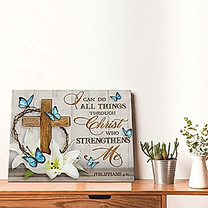 WALLOHERE Scripture Wall Art Christian Religious Decor Canvas Prints Floral Butterfly Painting Christ Faith Spiritual Posters Artworks Framed For Living Room Bedroom Ready To Hang12''x16''
