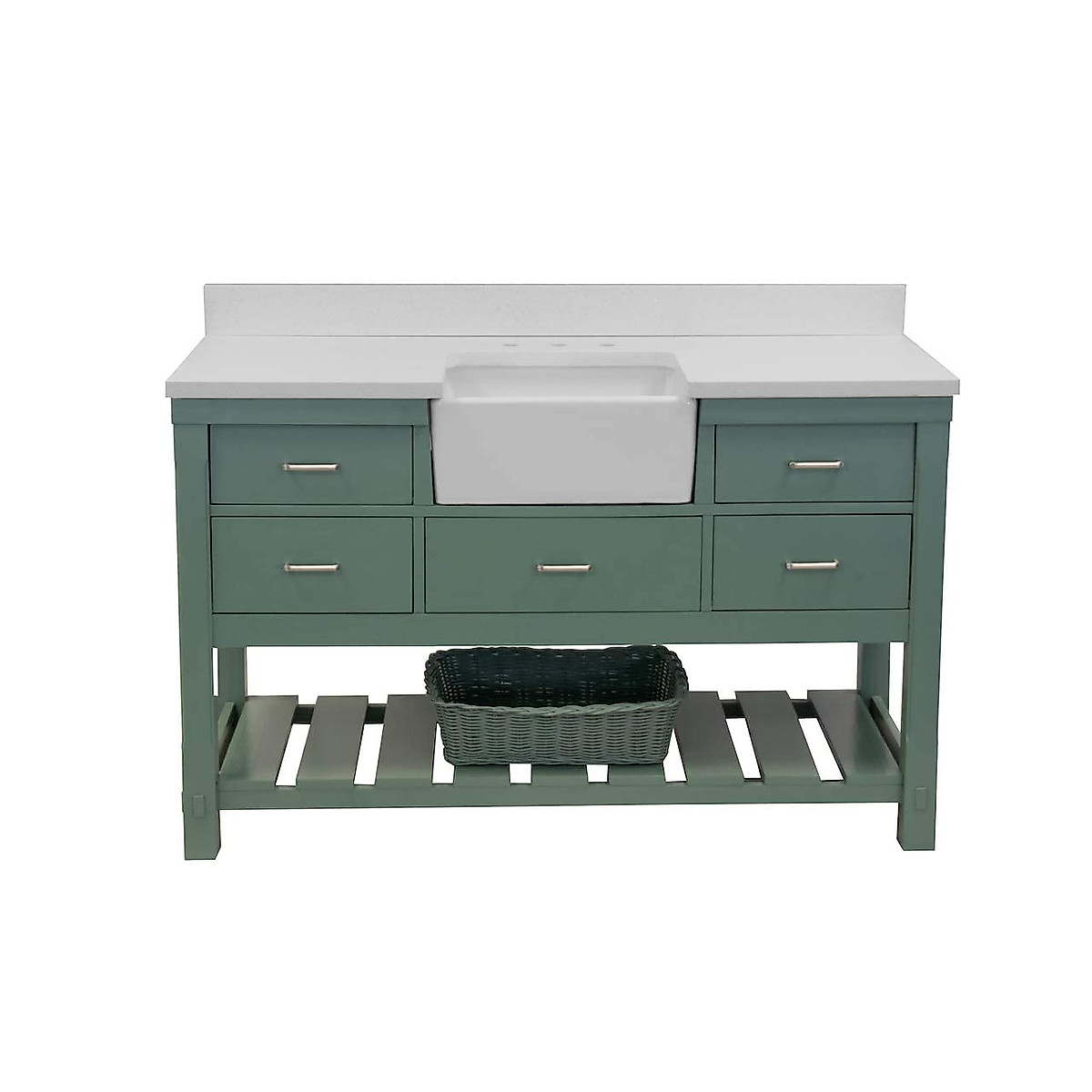 Kitchen Bath Collection Charlotte 60-inch Single Bathroom Vanity (Quartz/Sage Green): Includes Sage Green Cabinet with Stunning Quartz Countertop and White Ceramic Farmhouse Apron Sink