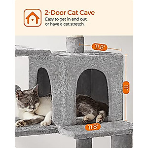 Feandrea Cat Tree, Cat Tower, Cat Condo with Scratching Posts, Hammock, Plush Perch, Cat Activity Center, Light Gray UPCT161W01