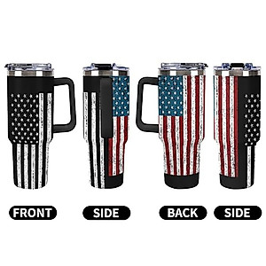 100% BLUE COLLAR 40 oz Water Bottle with Handle and Straw, Cool American Flag Large Capacity Leak Resistant Tumbler -Fits in Cup Holder for Travel, Work